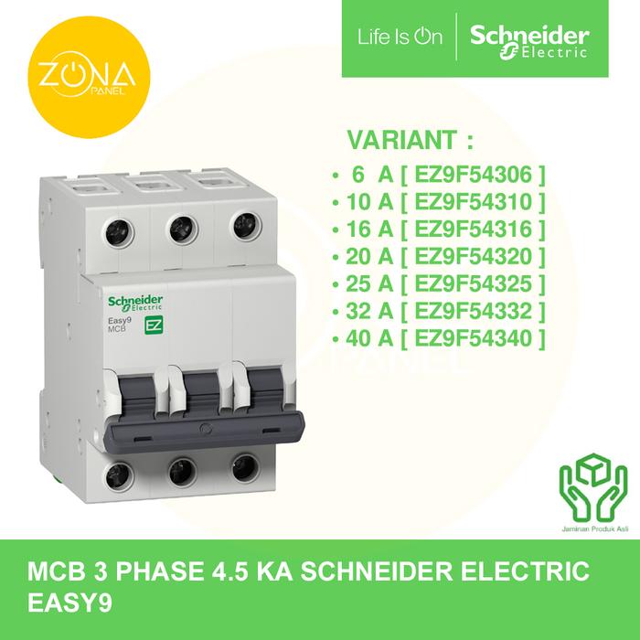Jual MCB SCHNEIDER EASY9 3 PHASE 3P 4.5KA 6A 10A 16A 20A 25A 32A 40A - 25A - Jakarta Pusat ...