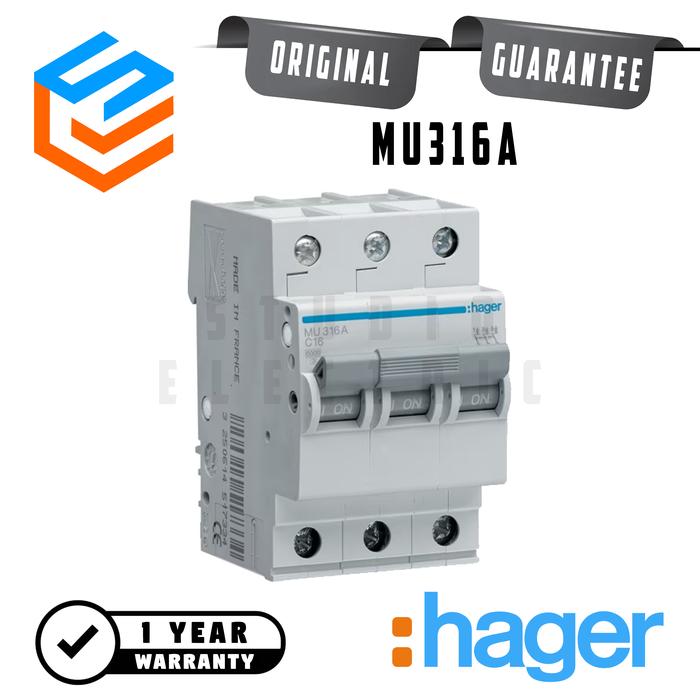 Jual Hager MCB 3P 16A MU316A 6kA 3 Phase 16 Ampere SNI - Triple Pole - Jakarta Barat - Studio ...