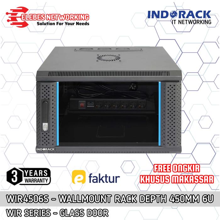 Jual WIR4506S Wallmount Rack INDORACK Depth 450mm 6U Glass Door Rak ...