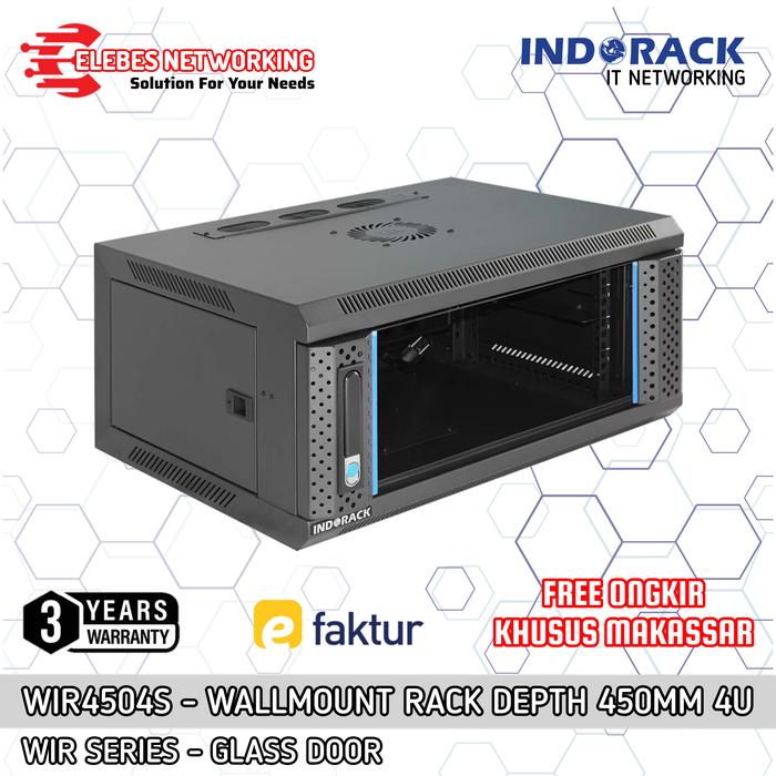 Jual WIR4504S Wallmount Rack INDORACK Depth 450mm 4U Glass Door Rak ...