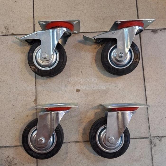 Jual Roda Etalase 4 inch/Roda Trolley / Roda Karet ( 2 Rem 2 Hidup ...