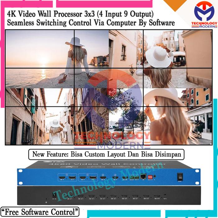 Jual 4K Video Wall Processor 3x3 (4 Input 9 Output) PIP Seamless ...