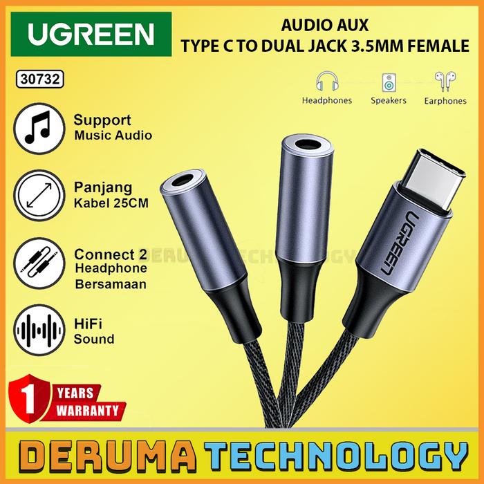 Jual UGREEN Kabel Splitter Audio Type C to Dual Jack 3.5mm Audio Musik ...