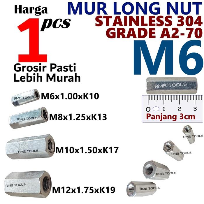 Jual M6x30xK10 Mur Long Nut Stainless Steel 304 A2-70 Panjang Coupling ...