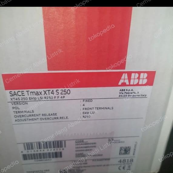 Jual ABB MCCB SACE TMAX XT4 S 250 EKIP LSI R250 F F 4P 250A 50kA / XT4S 4P - Jakarta Pusat ...