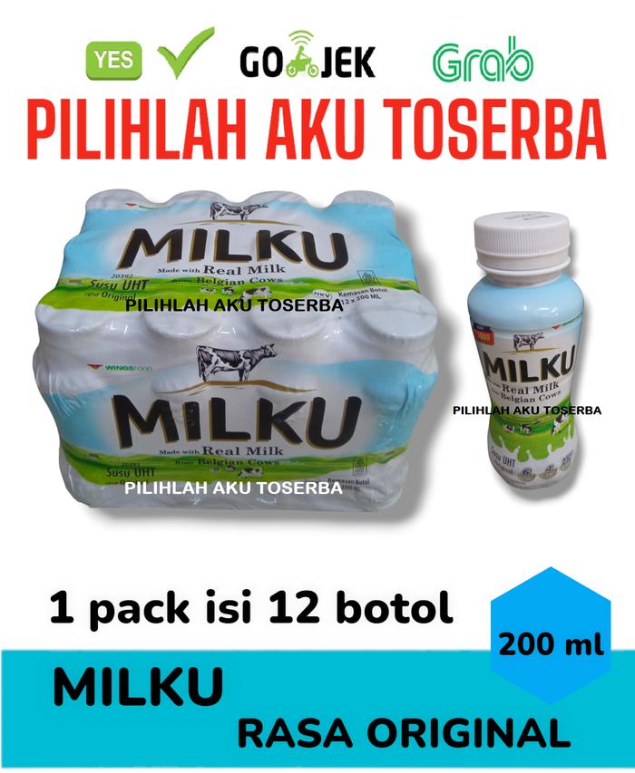 Jual MILKU Susu UHT Rasa ORIGINAL 200 ml - (1 pack isi 12 botol) GRAB ...