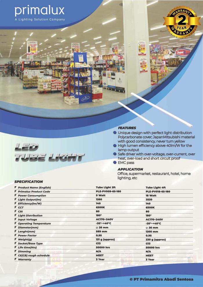 Jual Lampu LED Tube Light 18W 1200mm 2520 lm Primalux - Lampu LED T8 4 Feet - Kota Tangerang ...