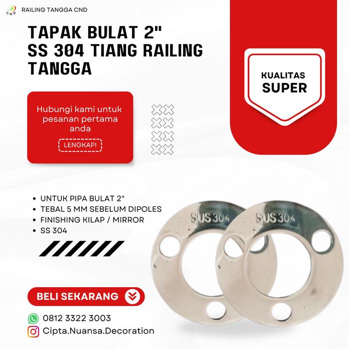 Jual Tapak Baseplate plendes bulat 2" SS 304 Tiang Railing Tangga - Kab ...