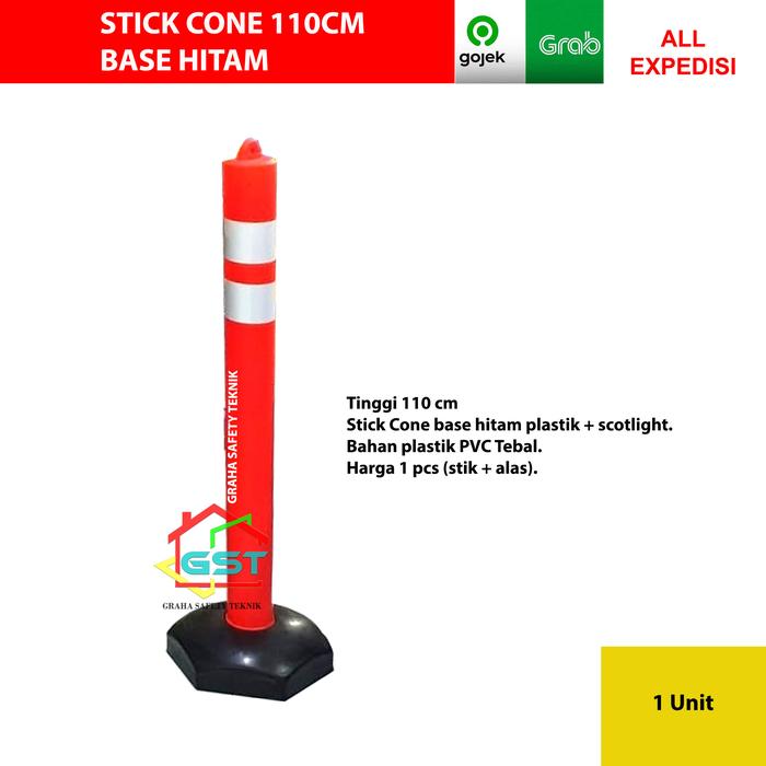 Jual stick cone 110cm base hitam/pembatas jalan 110cm/tiang parkir stik ...