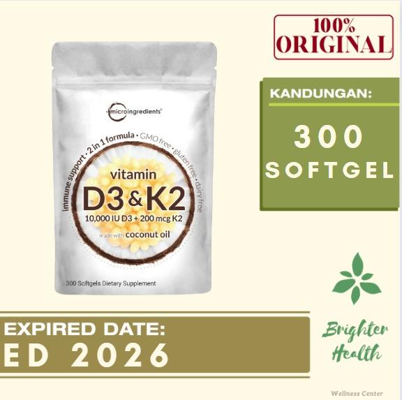 Jual MicroIngredients Vitamin D3 10000IU + Vitamin K2 200mcg 180 Softgels - Jakarta Utara ...