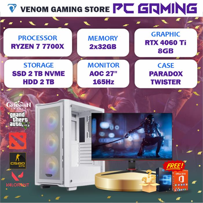 Jual Pc Gaming | Ryzen 7 7700X | RTX 4060 Ti 8GB | 64GB RAM | 2TB NVME ...
