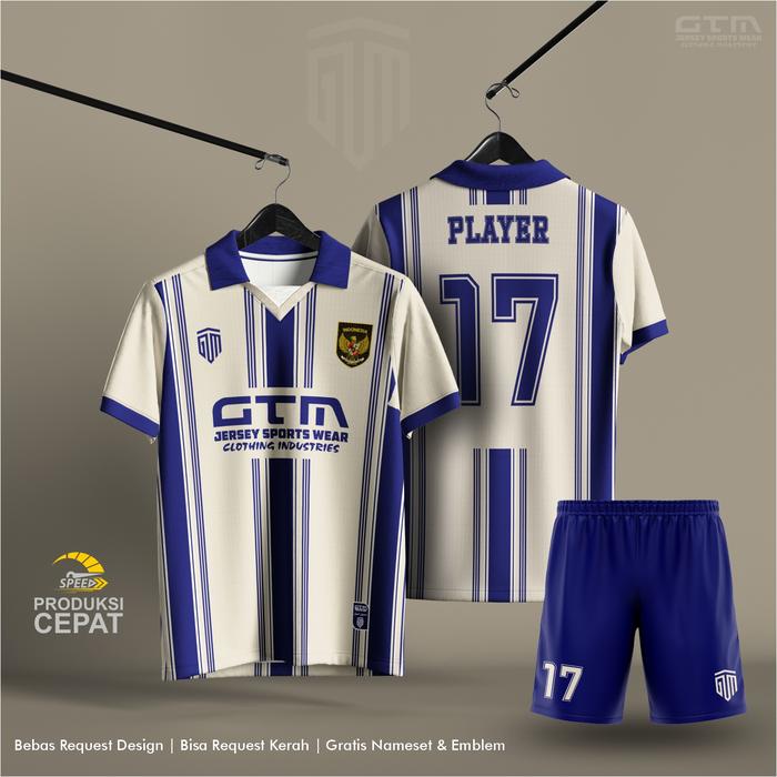 Jual JERSEY BOLA FUTSAL CREAM BIRU KERAH RETRO ~ FREE CUSTOM DESIGN - SETELAN, XL - Kab ...