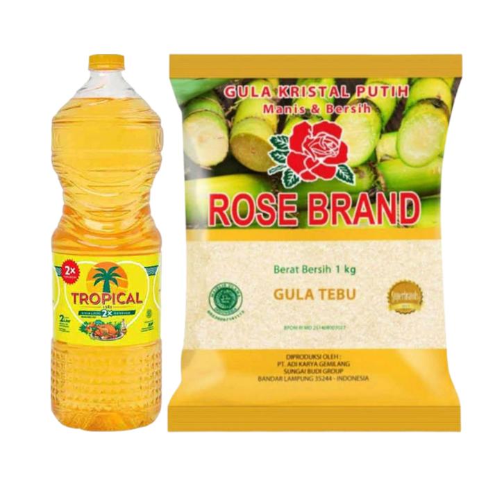 Jual Minyak Goreng 2 Liter Tropical Botol + Gula Pasir 1kg Rose Brand ...