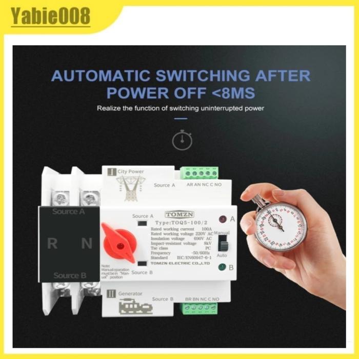 Jual Automatic Transfer Switch 2P 100A 230V MCB Tipe ATS Dual Power ...