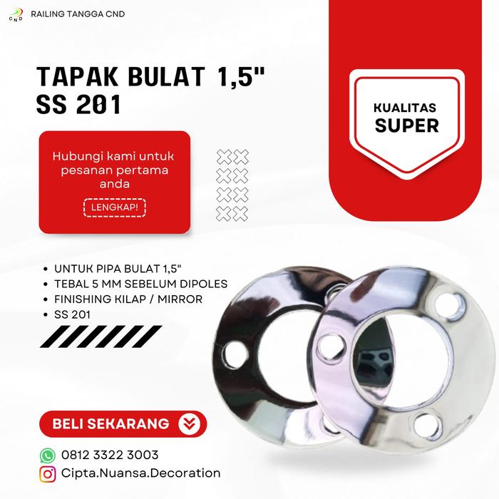 Jual Tapak baseplate plendes bulat 1.5" SS 201 tiang railing tangga ...