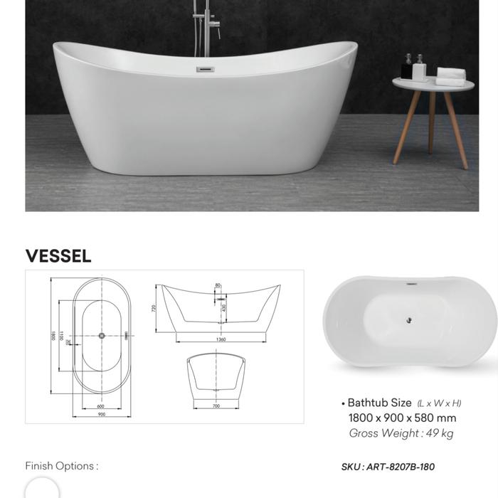 Jual SANITAR VESSEL FREE STANDING ACRYLIC BATHUB ART-8207B [FREE ONGKIR] - Jakarta Pusat ...