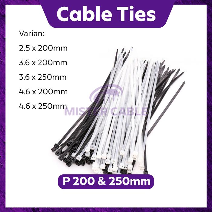 Jual Kabel Tis 20 25 cm Cable Ties 200 250 mm Pengikat Segel Nylon Plastik - 2.5 x 200mm, Putih ...
