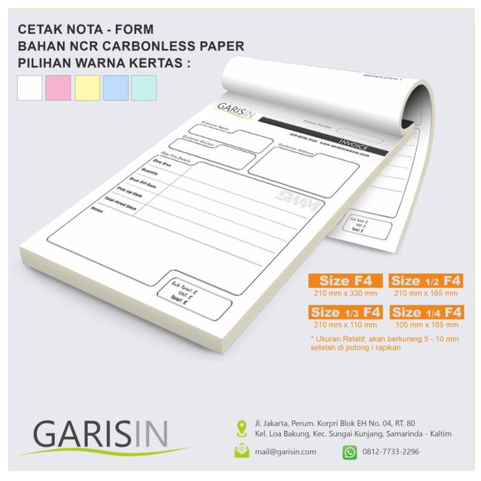 Jual Cetak Form Nota 1 2 Folio 150 Lembar Kertas Ncr F4 1 2 3 Ply