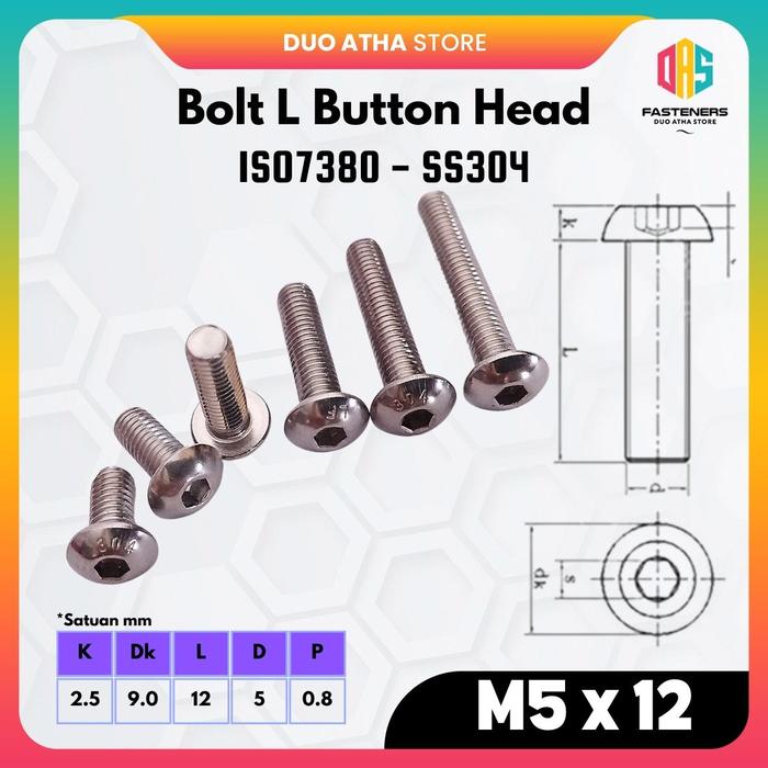 Jual Baut L Button Head M5x12 Stainless Steel 304 ISO7380 - Kab. Tangerang - Duo Atha Store ...