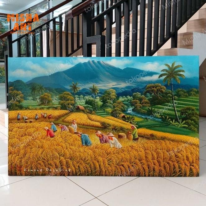 Jual Lukisan pemandangan panen padi panen raya - Kab. Bandung - Misha ...