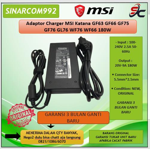 Jual Adaptor Charger MSI Katana GF63 GF66 GF75 GF76 GL76 WF76 WF66 180W ...