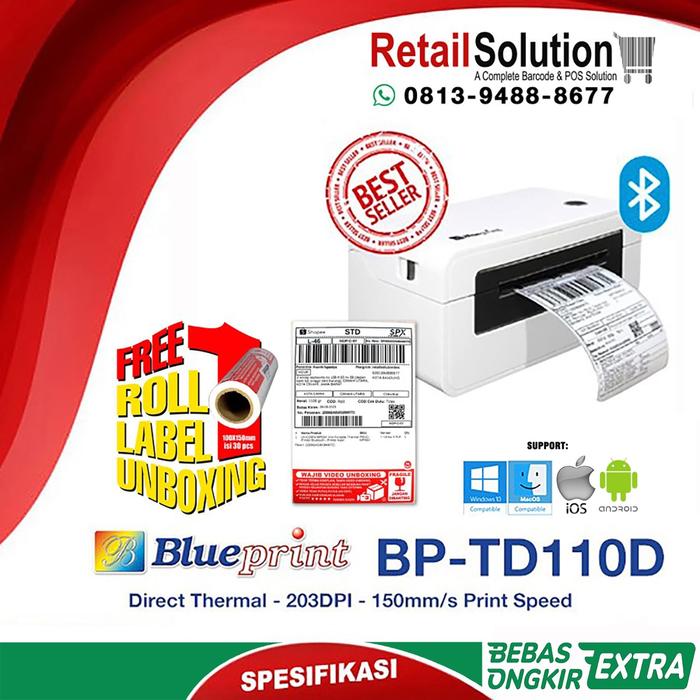 Promo Printer Barcode Label Thermal Bluetooth - Blueprint TD110D / TD ...