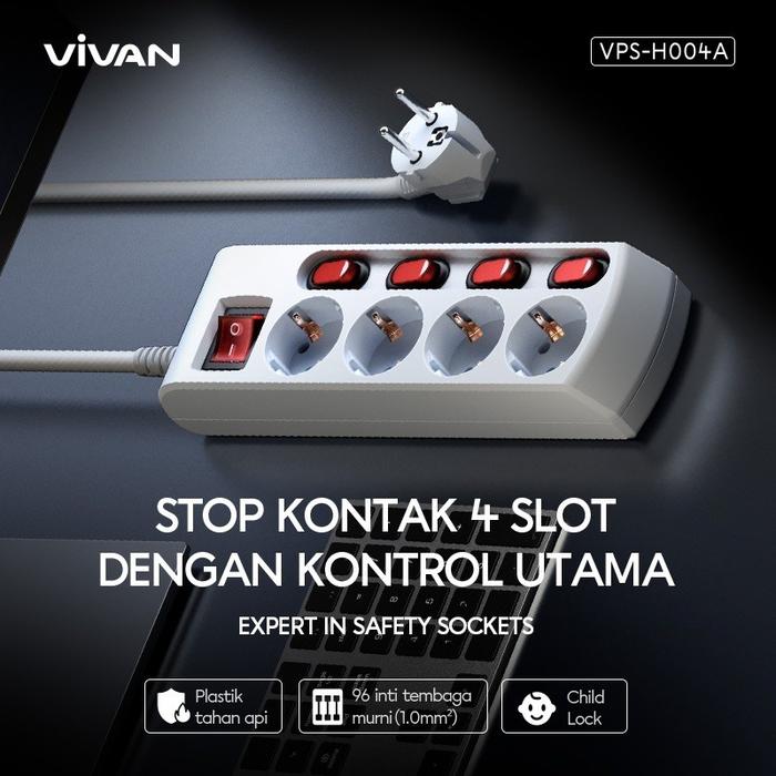 Jual VIVAN Stop Kontak Colokan listrik 4 Lubang Saklar on off Switch ...
