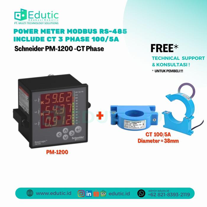 Jual Power meter RS485 MODBUS RTU PM1200 Schneider include CT 100/5A ...