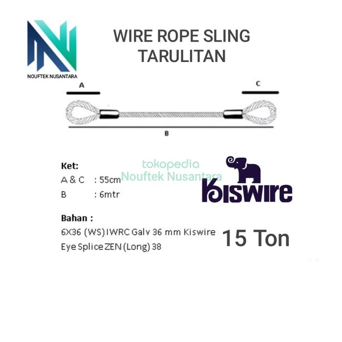 Jual wire rope sling 15 Ton 36mm x 6 meter 6x36 IWRC Kiswire eye splice ...