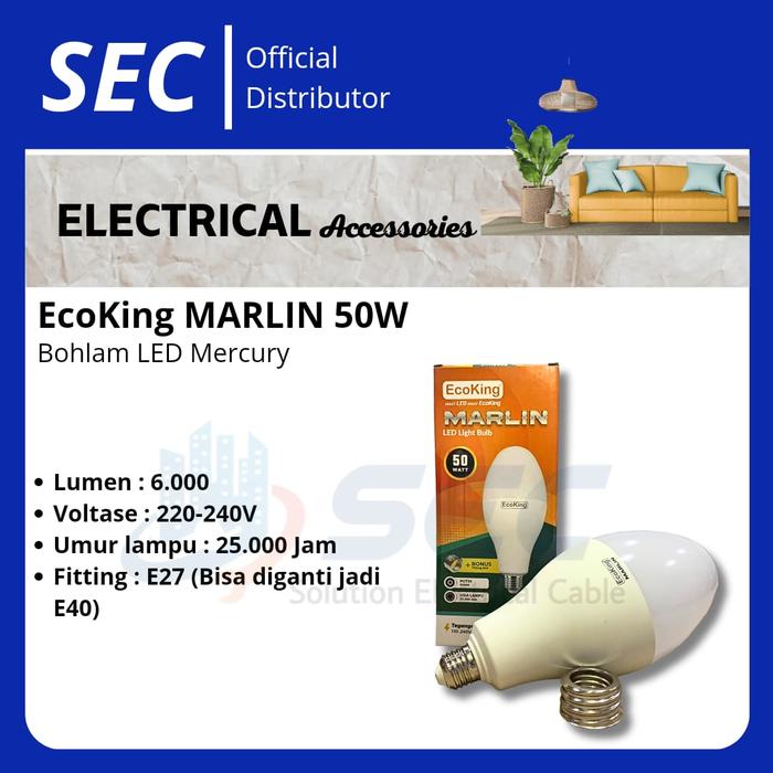 Jual EcoKing Lampu Bohlam Led Mercury Super Terang Marlin 50W Cahaya ...