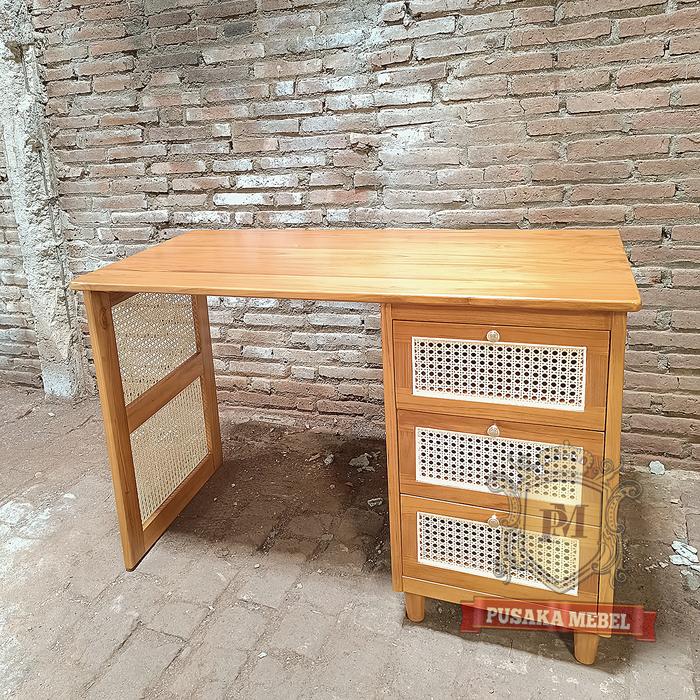 Jual study desk meja kerja meja belajar rotan minimalis kayu jati - Kab ...
