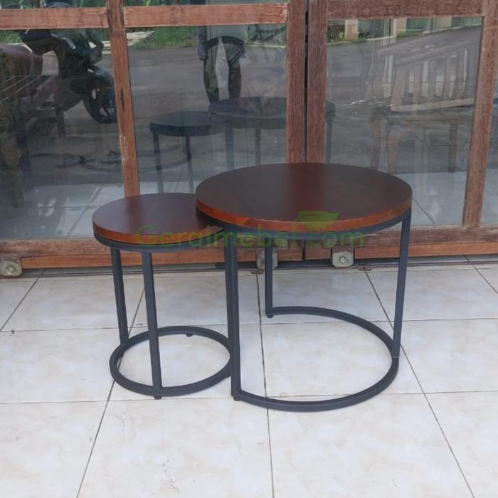 Jual Meja sudut bulat kayu jati kaki besi minimalis 2 susun layer ...