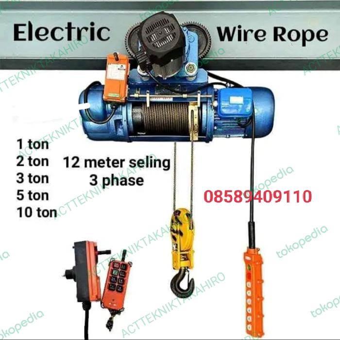 Jual electric Hoist chain Crane wire rope 1 ton X 12 meter 380V ...