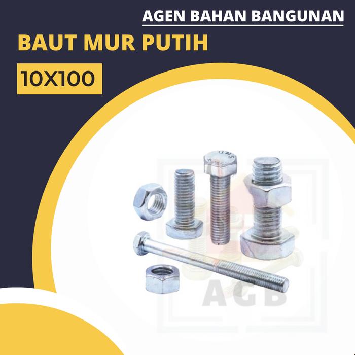 Jual Baut Mur Putih / BMP / Galvanized Plated Bolt & Nut M 10 x 100 ...
