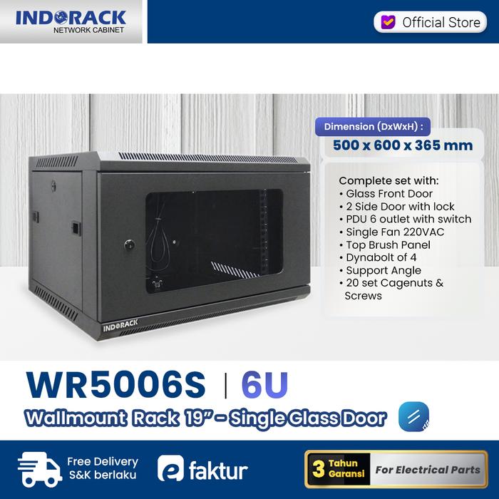 Promo Indorack WR5006S Wallmount Rack 6U Depth 500mm Single Glass Door ...
