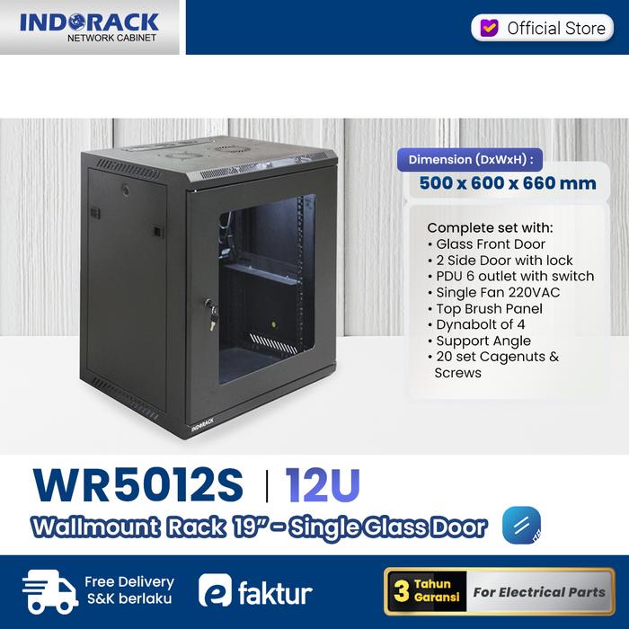 Promo Indorack WR5012S Wallmount Rack 12U Depth 500mm Single Glass Door ...