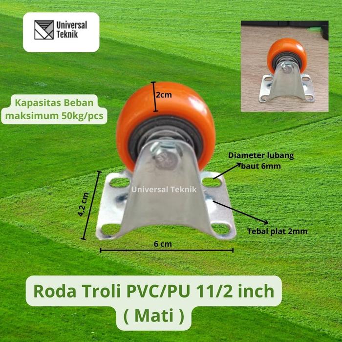Jual Roda PVC PU Troli Mati 11/2 inch roda caster kastor orange - Kab ...
