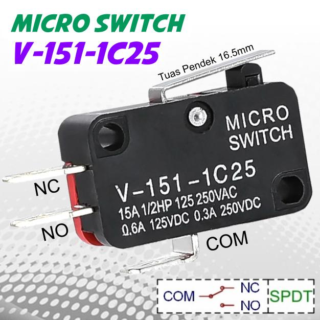 Jual Mini Switch Omron V-151-1C25 Saklar Micro Limit Switch Tuas Pendek Short Lever SPDT Arduino ...