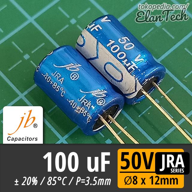 Jual Elco 100uF 50V JB Capacitors JRA Series 2000H 85C Miniaturized 8x12mm P=3.5mm Original ...