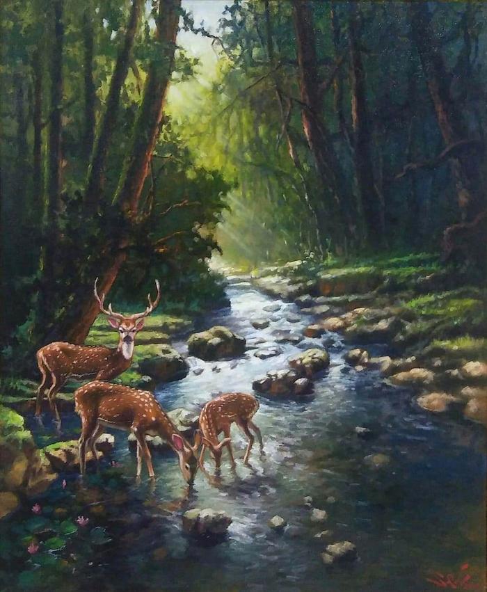 Jual Lukisan "Pemandangan dan Rusa" - Jakarta Selatan - Ong Art | Tokopedia