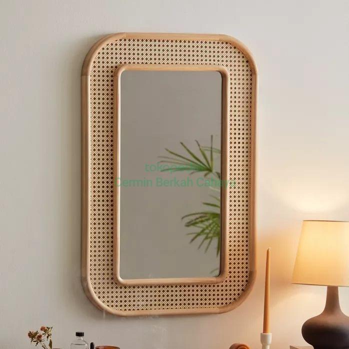 Jual CERMIN HIASAN RUANGAN DINDING / FRAME KAYU JATI VARIAN ROTAN 80×50 ...