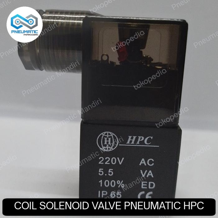 Jual PNEUMATIC COIL SOLENOID VALVE 220VAC HPC Warna Hitam 5,5 WATT ...
