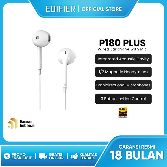 Promo Edifier Earphone P180 Plus White-Earbuds with Remote and Mic ...