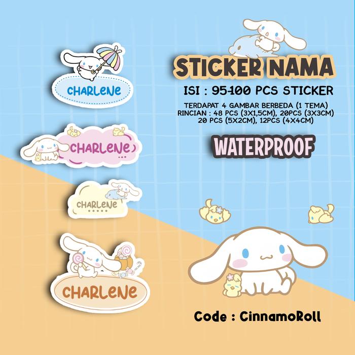 Jual Sticker Stiker Label Nama Karakter Tema Sanrio Cinnamoroll Cute ...
