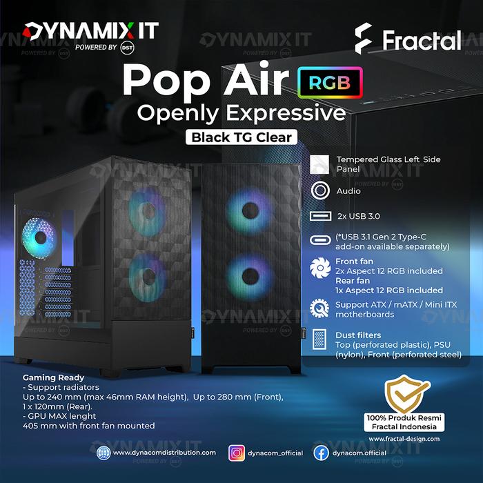 Jual Fractal Design POP AIR RGB Black TG Clear Tint ATX PC Case - Kota Surabaya - Dynamix IT ...
