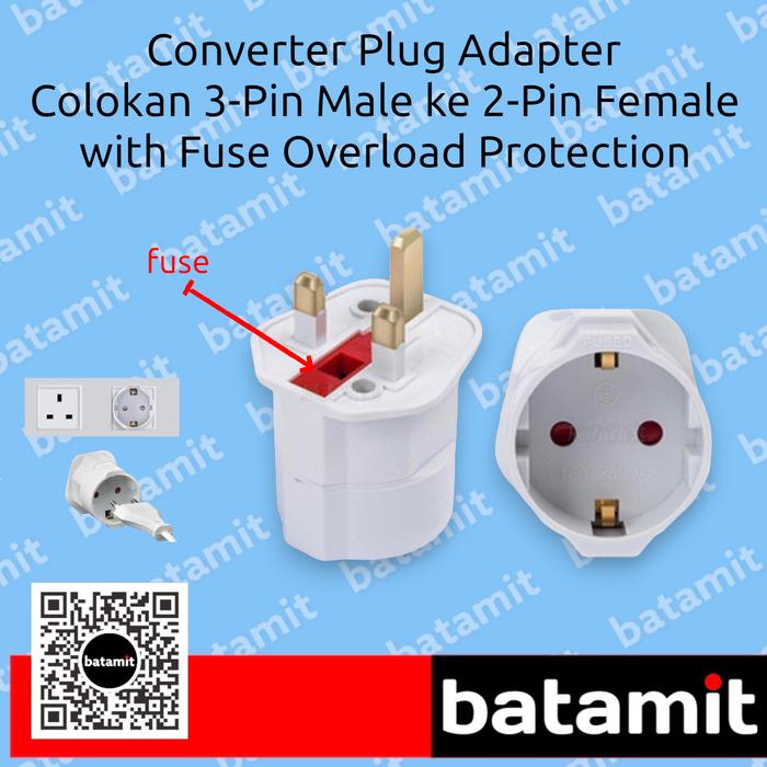 Jual Converter Colokan Listrik Kaki 3-Pin Ke 2-Pin - UK Plug to EU Plug ...