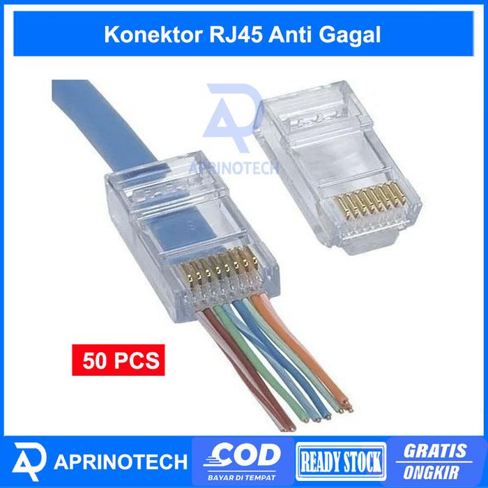 Jual Konektor RJ45 Cat 5e isi 50 Pcs Anti Gagal Jack Connector RJ45 ...
