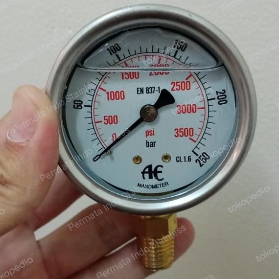 Jual Pressure Gauge Manometer Stainless 4 " inchi 250 Bar 3500 Psi AE ...