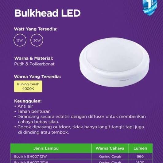 Jual Lampu LED Bulkhead Ecolink 20W (Outbow) - Natural (4000k ...