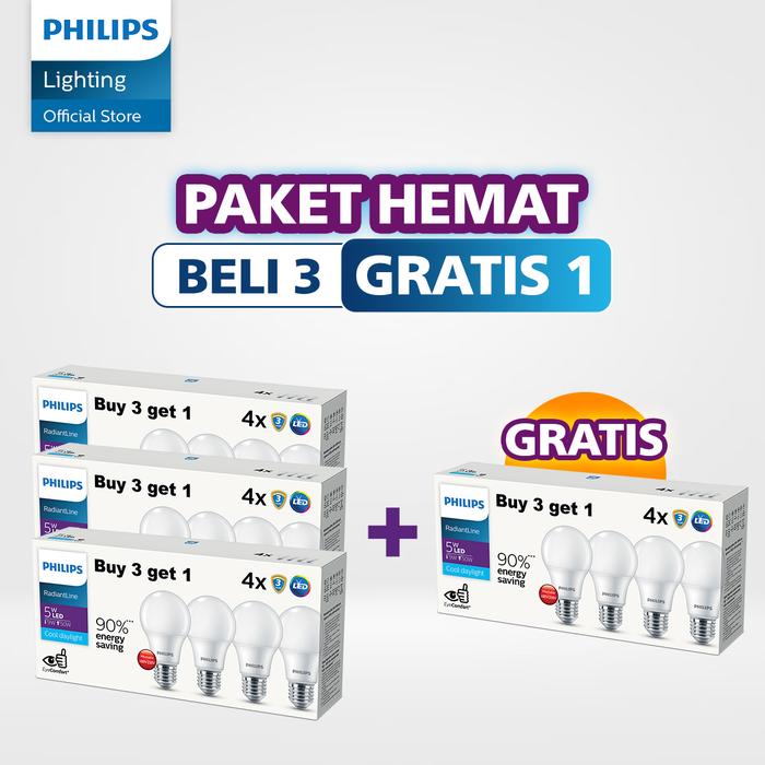 Jual Beli 3 Gratis 1 Lampu Philips Multipack RadiantLine 5W Putih ...